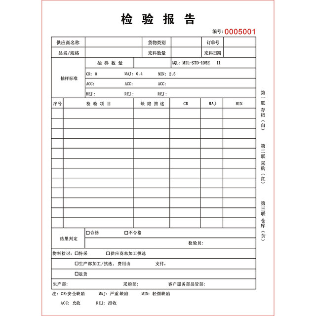 Enterprise company IQC incoming material inspection report form ...