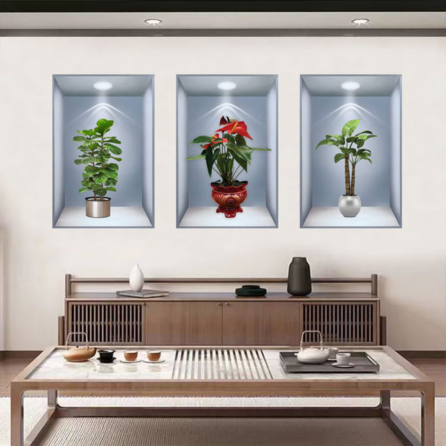 New plant and flower 3D effect potted stickers for living room and ...