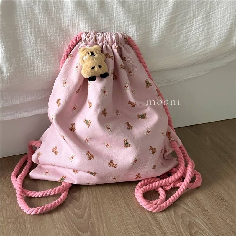 mooni pink bear backpack canvas bag large capacity storage bag ...
