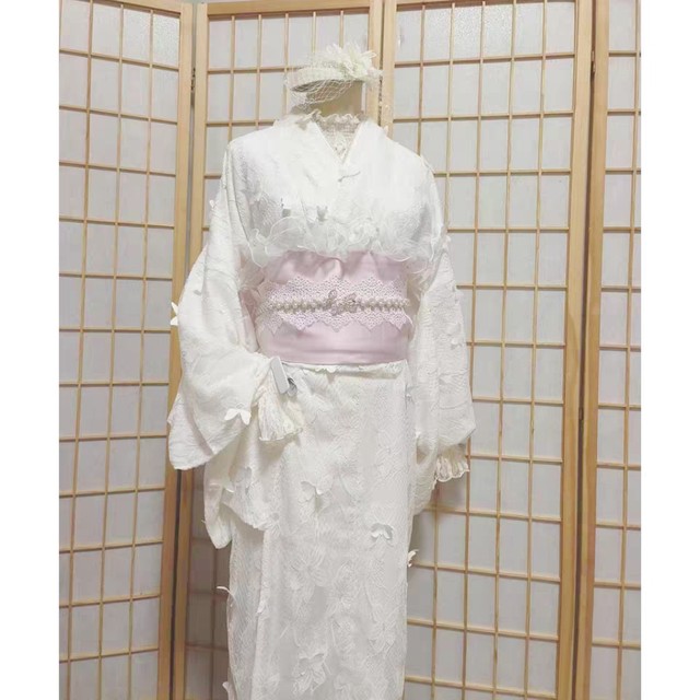 Spring white three-dimensional butterfly lace kimono yukata Japanese ...