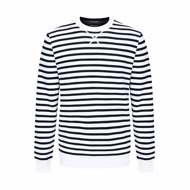 TREK/TRAVEL round neck white striped sweater long-sleeved sweater ...