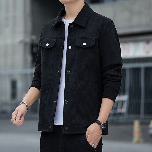 High luxury quality! Suede retro executive jacket men's young spring ...