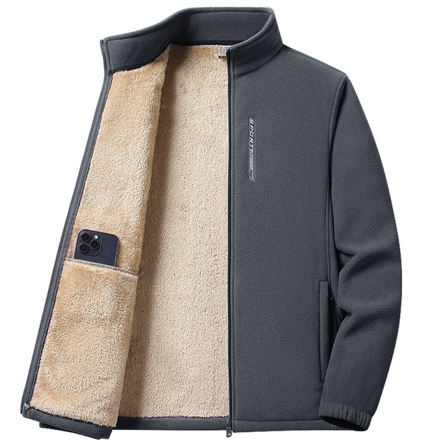Super soft polar fleece jacket for men in autumn and winter plus velvet and thickened fleece ...
