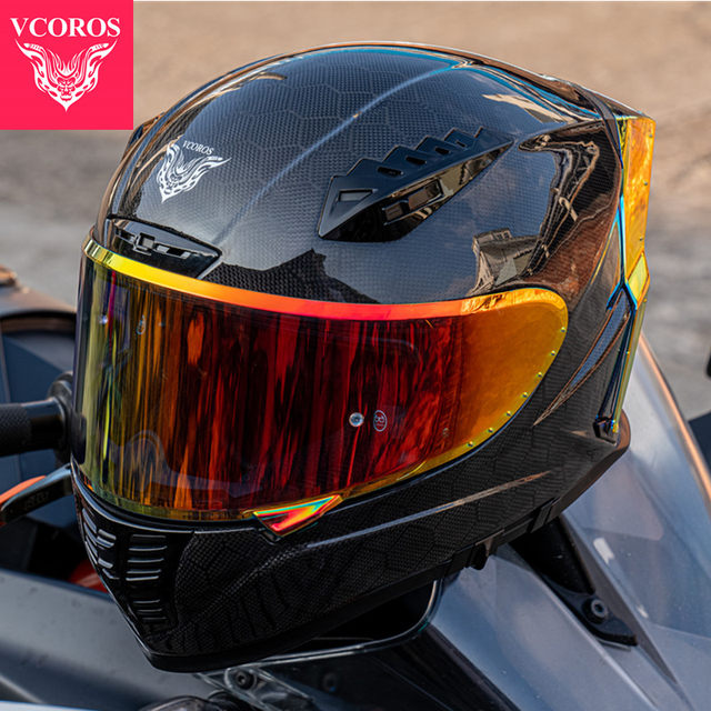VCOROS carbon fiber helmet motorcycle men and women large tail wing ...