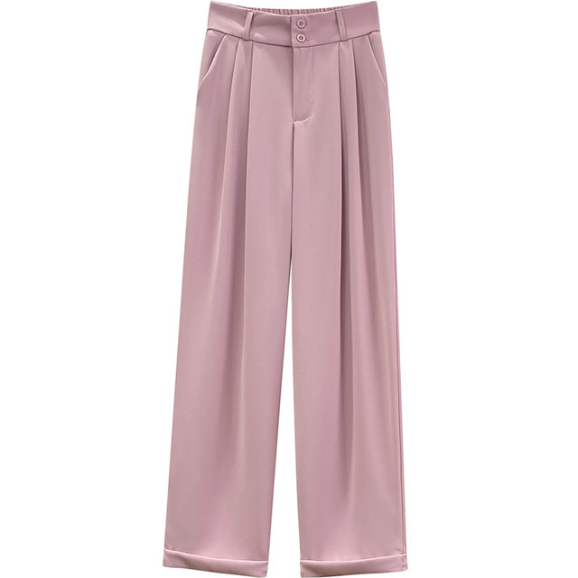 High waist double buckle curling temperament small feet suit straight ...