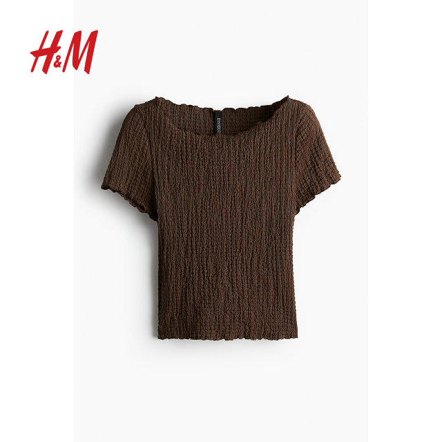 HM Women's T-shirt 2024 Summer New Fashion Slim Knitted Hemming ...