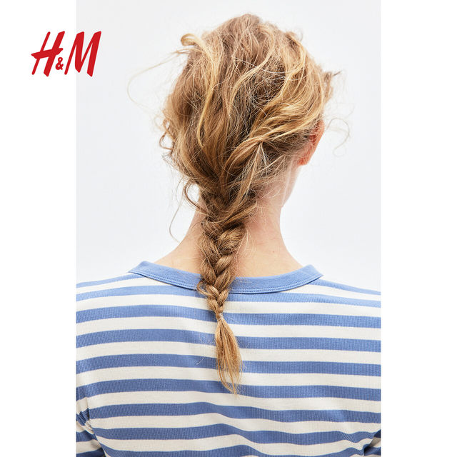 HM Women's 2024 Autumn and Winter New T-shirt Simple Ribbed Stripe Slim ...