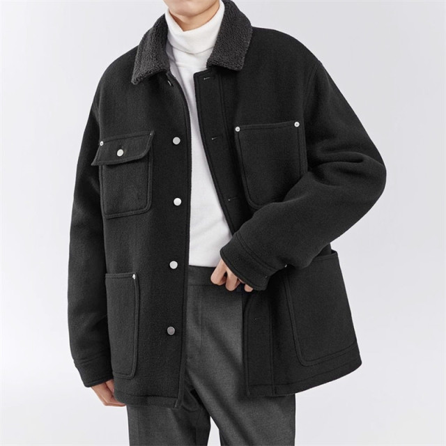 Bird series winter men's thickened woolen lapel jacket imitation lamb ...