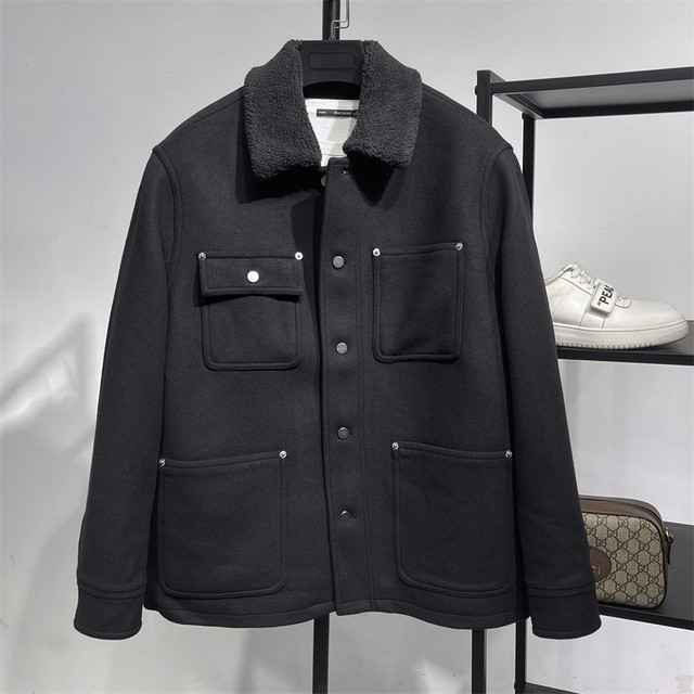 Bird series winter men's thickened woolen lapel jacket imitation lamb ...