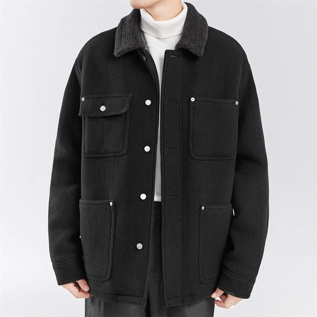 Bird series winter men's thickened woolen lapel jacket imitation lamb ...