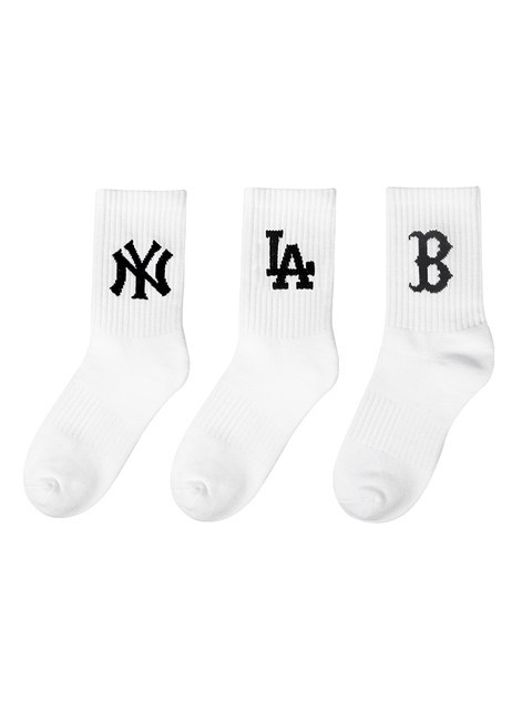 Korean genuine purchasing MLB socks classic men's and women's NY white ...