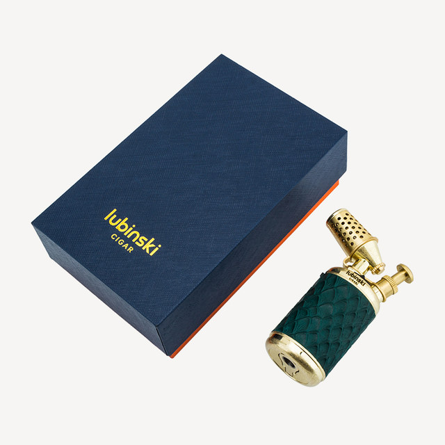 Lubinski Cigar Lighter Single Flame Drill Genuine Leather Wrapped YJA-10050