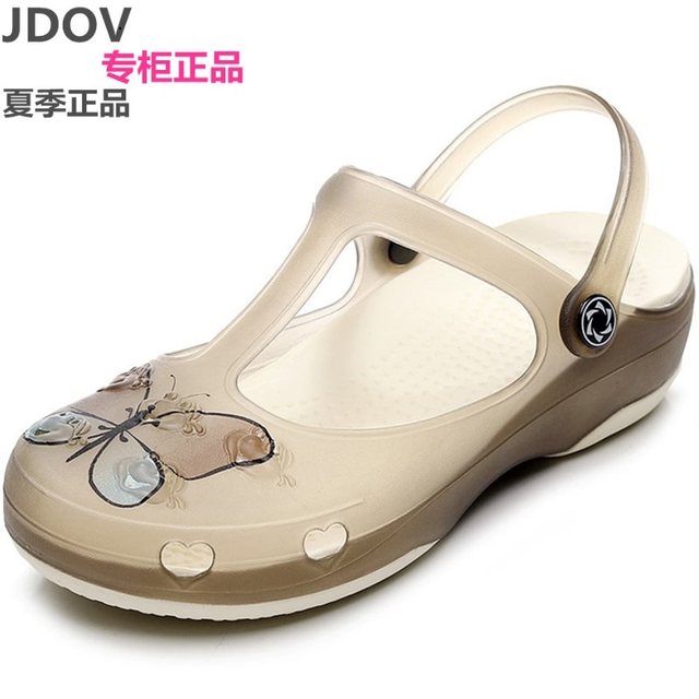 JDOV Crocs women's summer solid color non-slip beach shoes soft bottom ...