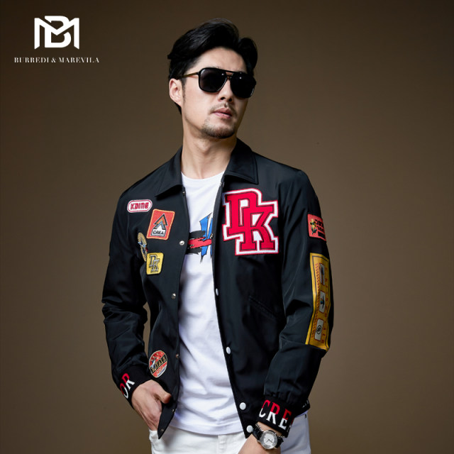 BM hip-hop workwear embroidery badge jacket men's lapel college trendy ...