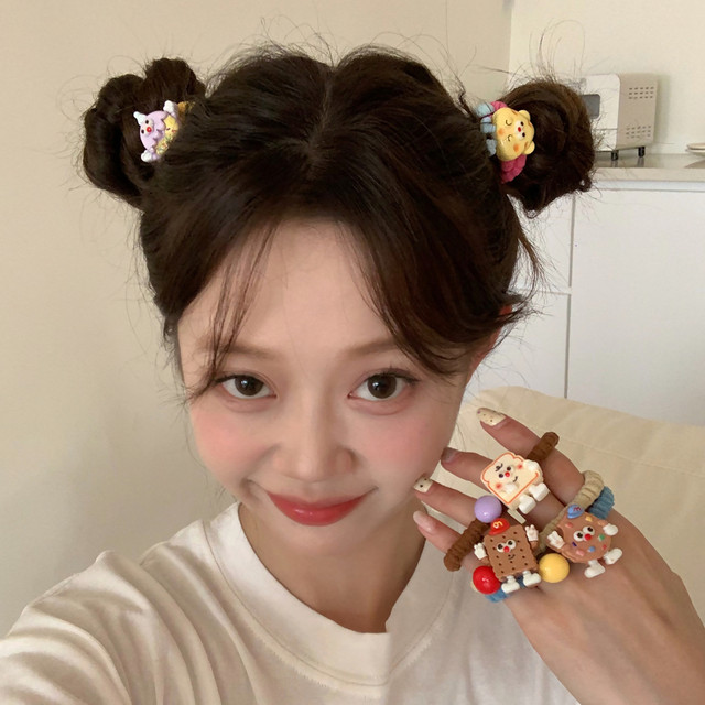 Cute cookie biscuit hair rope fun girl heart rope ponytail rubber band ...