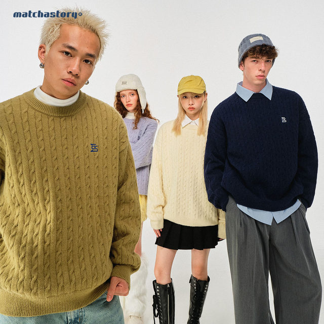 MATCHASTORY Matcha Story Retro Twist Loose Couple Sweater Men's and ...