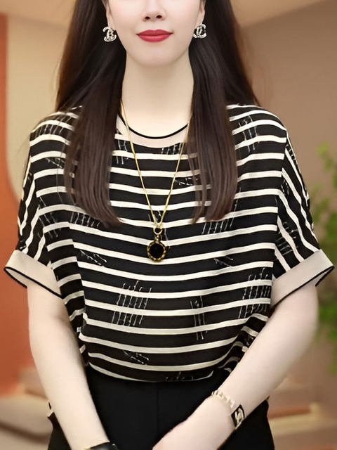 European Classy Stripesd Printed Shirt for Women and Mothers, Summer ...