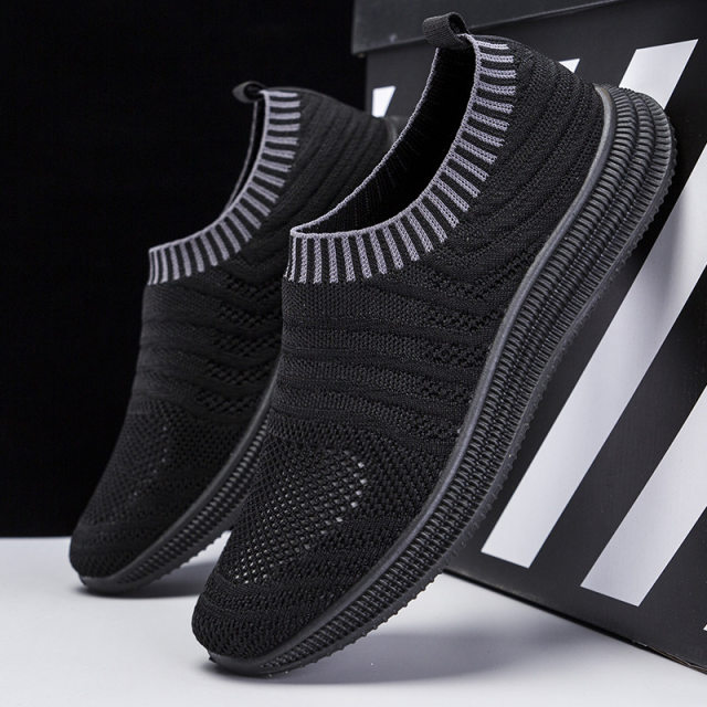 Mesh sports shoes for men in summer, casual, breathable, fly-knit slip ...