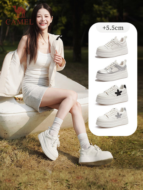 Camel women's shoes 2025 summer new thick-soled shoes for women's height-enhancing white shoes ...
