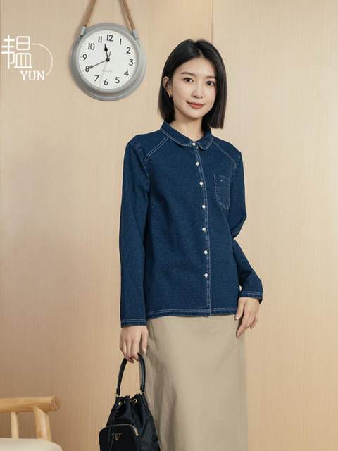 YUN Yun shirt simple basic temperament commuter blue denim 2024 women's new spring top casual jacket