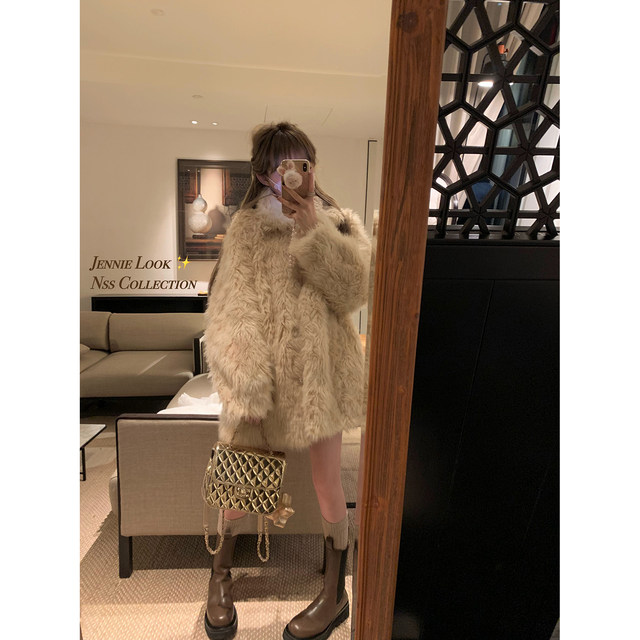 NSSCOLLECTION Limited Liang cream two-color fur Toka fur warm loose fur ...