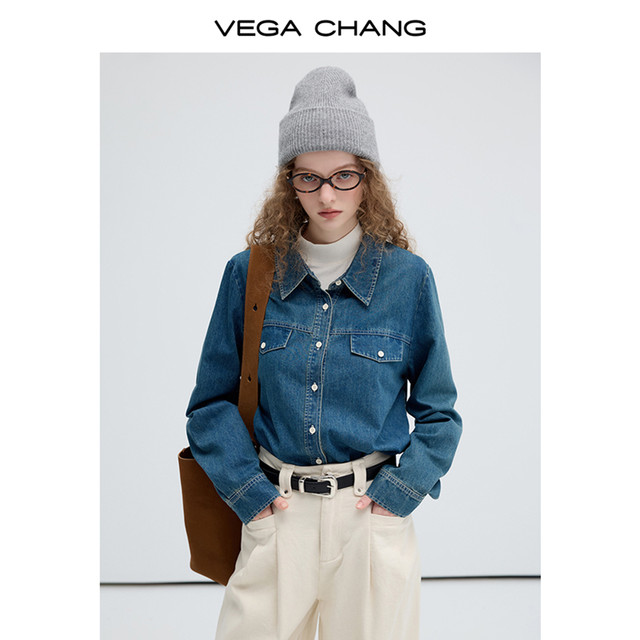 Vegachang denim shirt 2025 new female spring and autumn retro versatile ...
