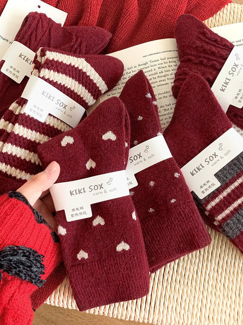 Red socks for women's spring and autumn style 2025 Year of the Snake ...