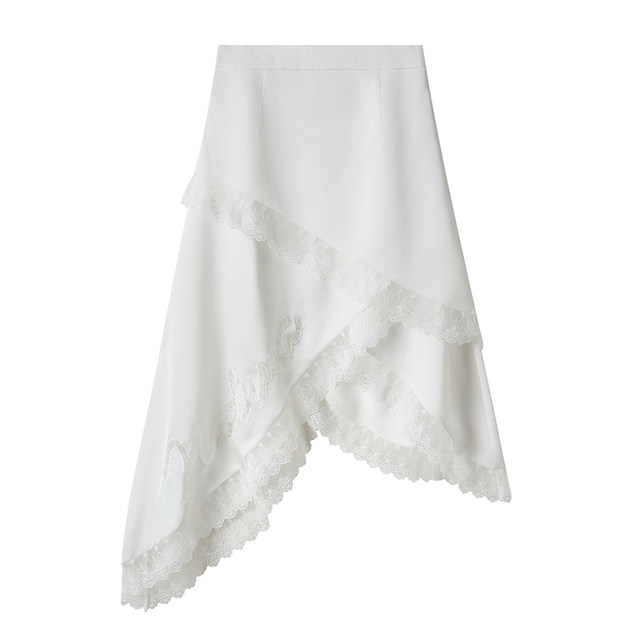 DIDDIMODA pure color versatile skirt irregular simple half skirt lace ...