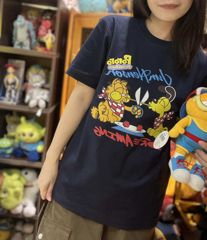 American retro vintage cute Garfield pure cotton 265g heavy round neck men's and women's couple ...