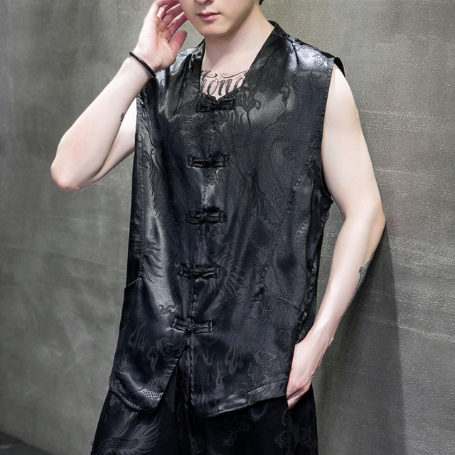 Chinese style men's ice silk thin vest men's jacket summer large size ...