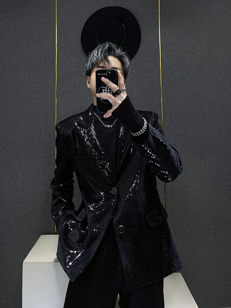 Sequenant Design Black Small suit Men's Autumn and Winter Loose Fried ...