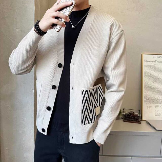 Fashion brand high-end cardigan sweater men's slim sweater men's ...