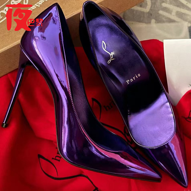 12cm laser dark purple blue night Paris red sole shoes high heels ...