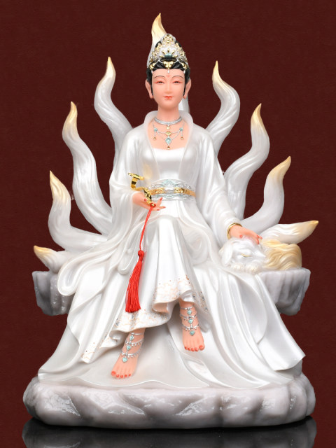 Nine-tailed fox statue, white fox statue, white jade spirit fox, red ...