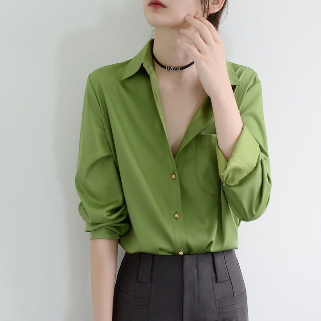 TRR gilt hollow and exquisite NEW green long -sleeved shirt female ...