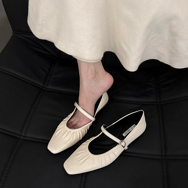 Flat silver French single shoes female 2024 spring new shoes with skirt ...
