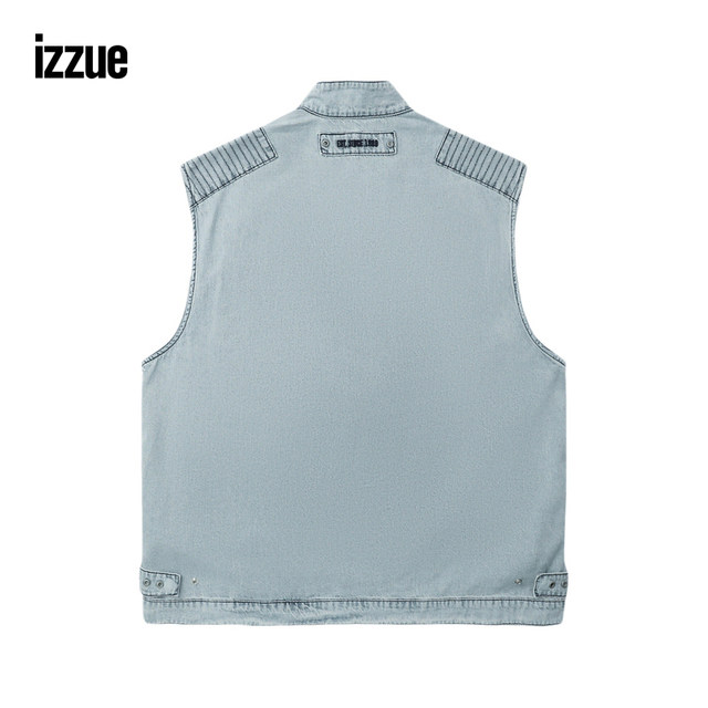izzue men's loose zipper denim vest 2024 autumn new trendy personality ...