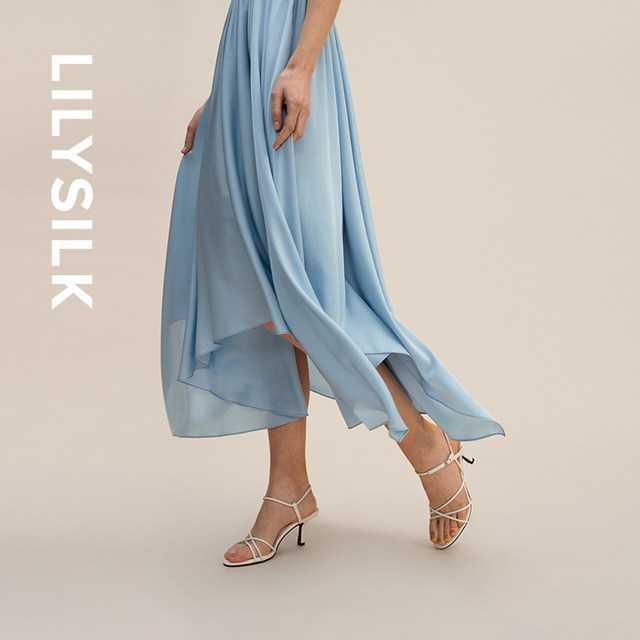 LilySilk Lily Show Guest New Deep V waist sleeveless dress Elegant large swing comfortable ...
