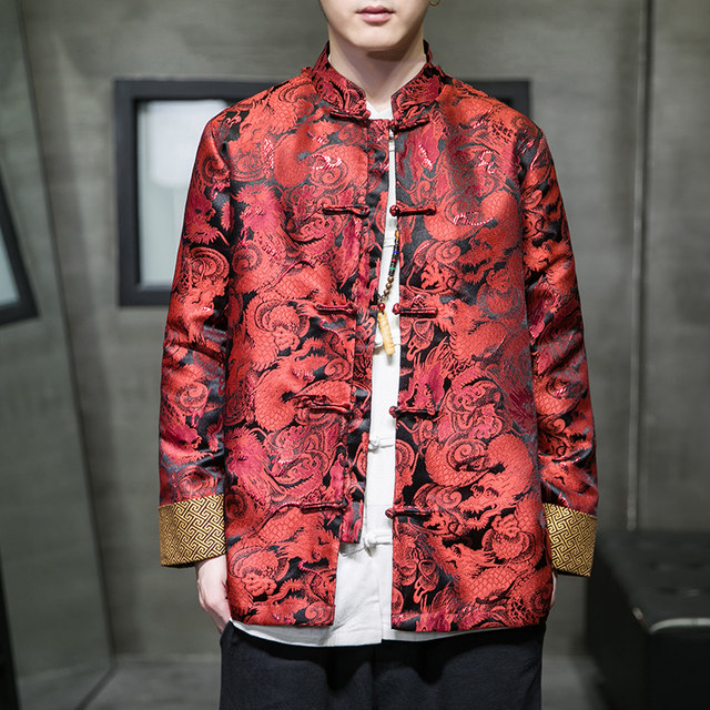 Chinese style red dragon robe jacket jacket Male spring and autumn ...