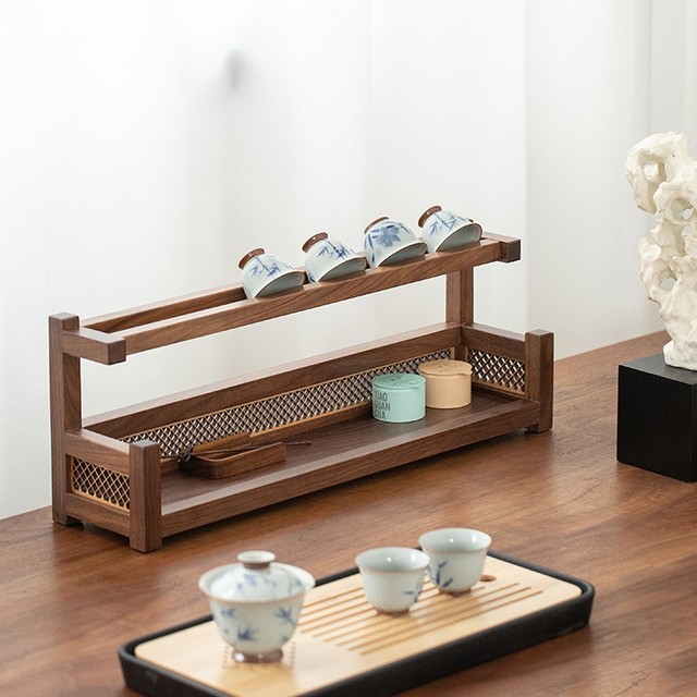 Black walnut tea cup rack solid wood tea set teapot purple sand pot ...
