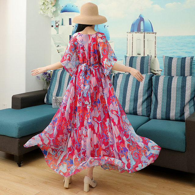 Summer new holiday dress chiffon chiffon floral fat mm large size loose ...