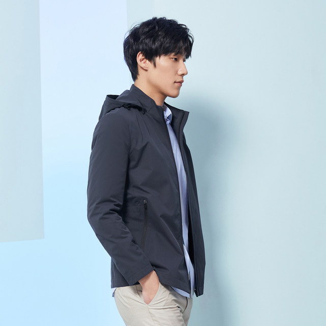 Younger windbreaker autumn and winter new men's business casual hooded ...