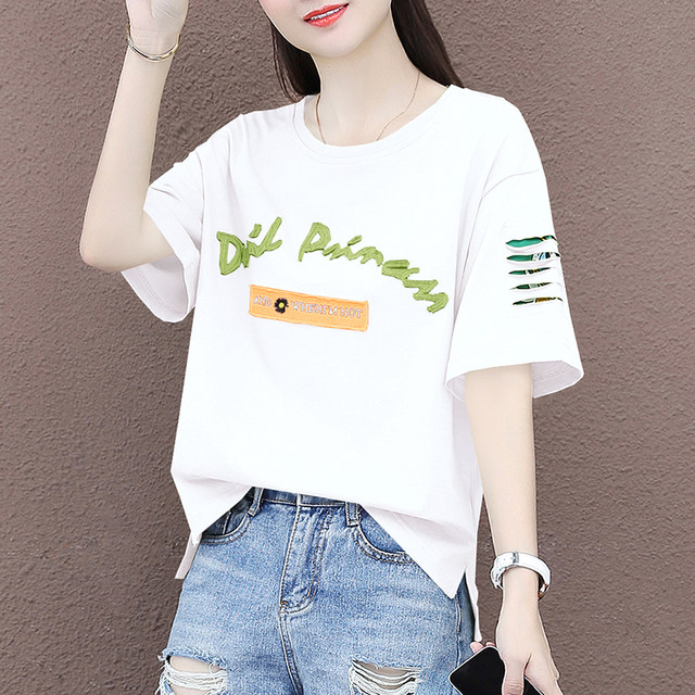 Pure cotton short-sleeved t-shirt for women 2024 summer new style t ...