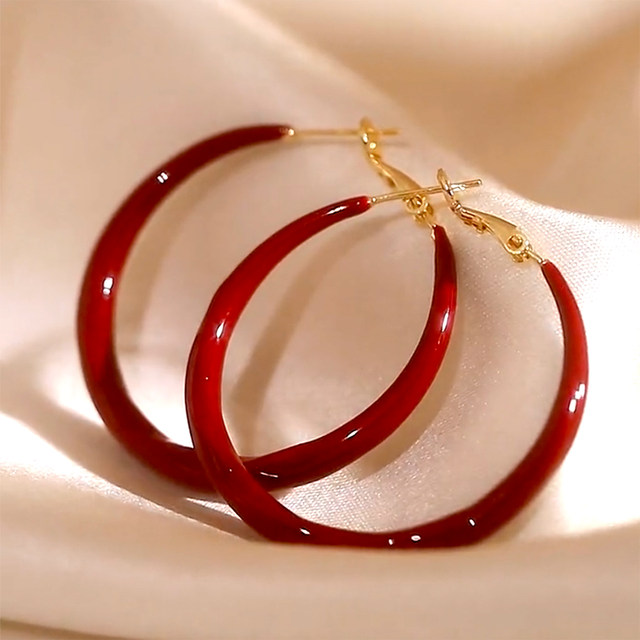 High-end ladies style burgundy drip glaze large earrings Hong Kong style design personality ...