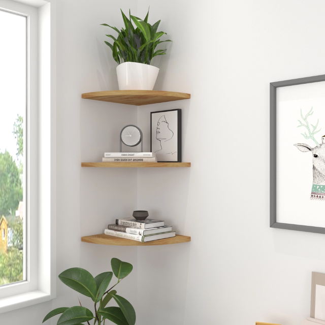 Corner punch-free shelf bedroom fan-shaped wall decorative corner shelf ...