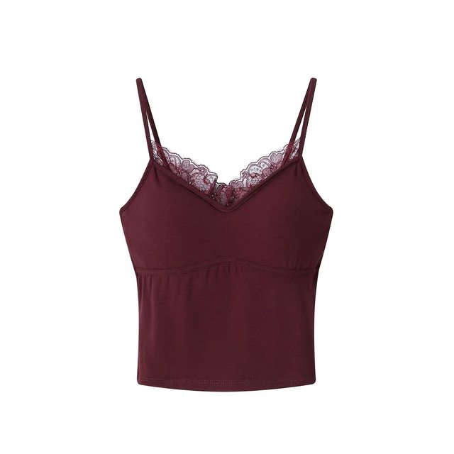 Sexy lace inner patchwork sling small vest women's clothing 2024 autumn ...