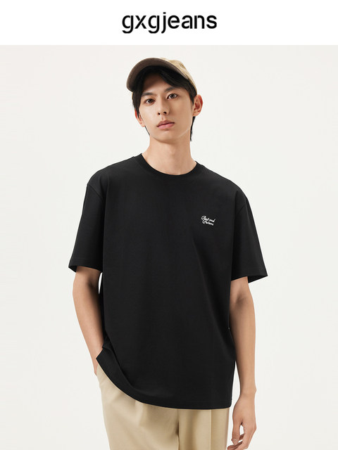 gxg.jeans men's clothing multi-color back letters fashionable American loose round neck short ...
