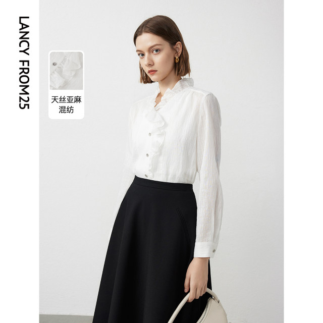 [Langzi Ole]Langzi ruffle v-neck design sense temperament high-end top ...