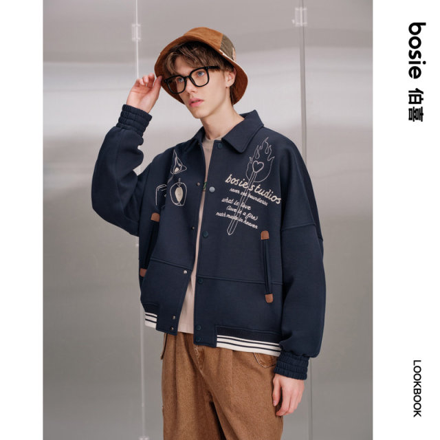 Bosie Spring And Autumn Literary Retro Jacket Mens Couple Retro Splicing Baseball Uniform Trend