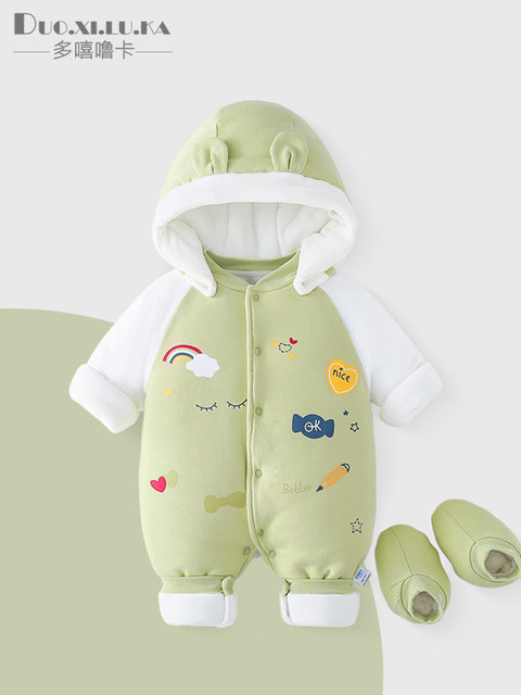 Newborn baby clothes in autumn and winter warm conjoined clothes baby ...